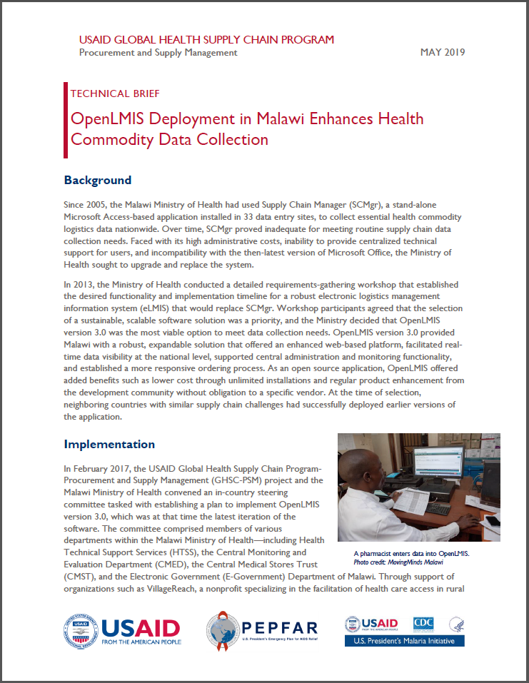 OpenLMIS Deployment in Malawi Enhances Health Commodity Data Collection | USAID Global Health ...